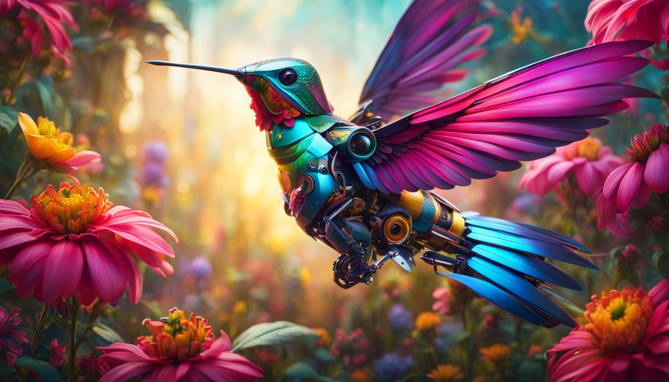 Beautiful Colorful Mechanical Hummingbird - AI Generated Artwork ...