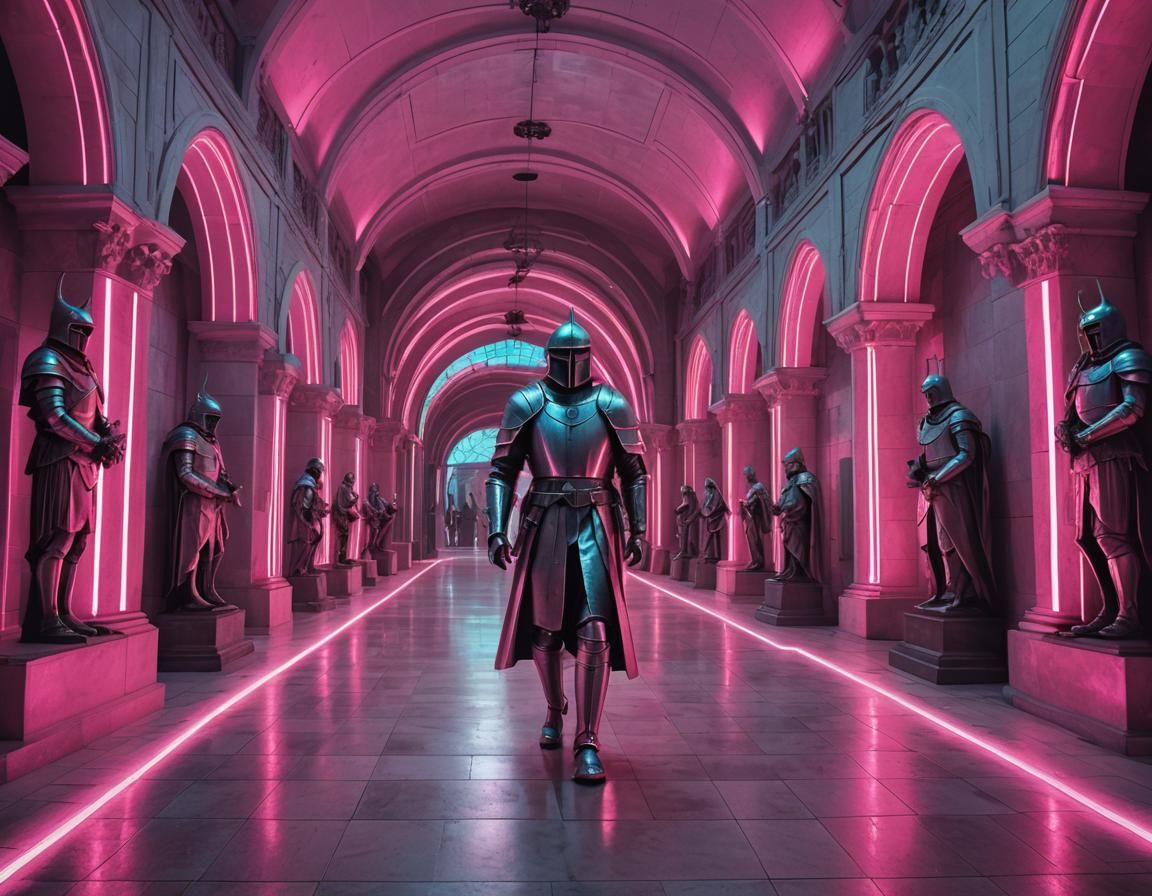 big magnificent hallway with knight templar statues - AI Generated ...