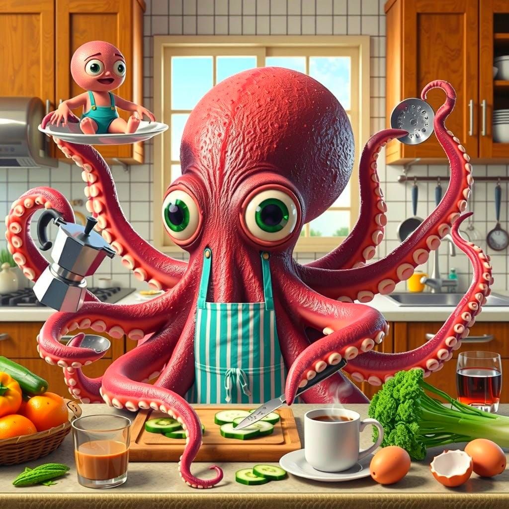 funny creation,pixar 8k,4d,stunning,unique,A stressed multitasking ...