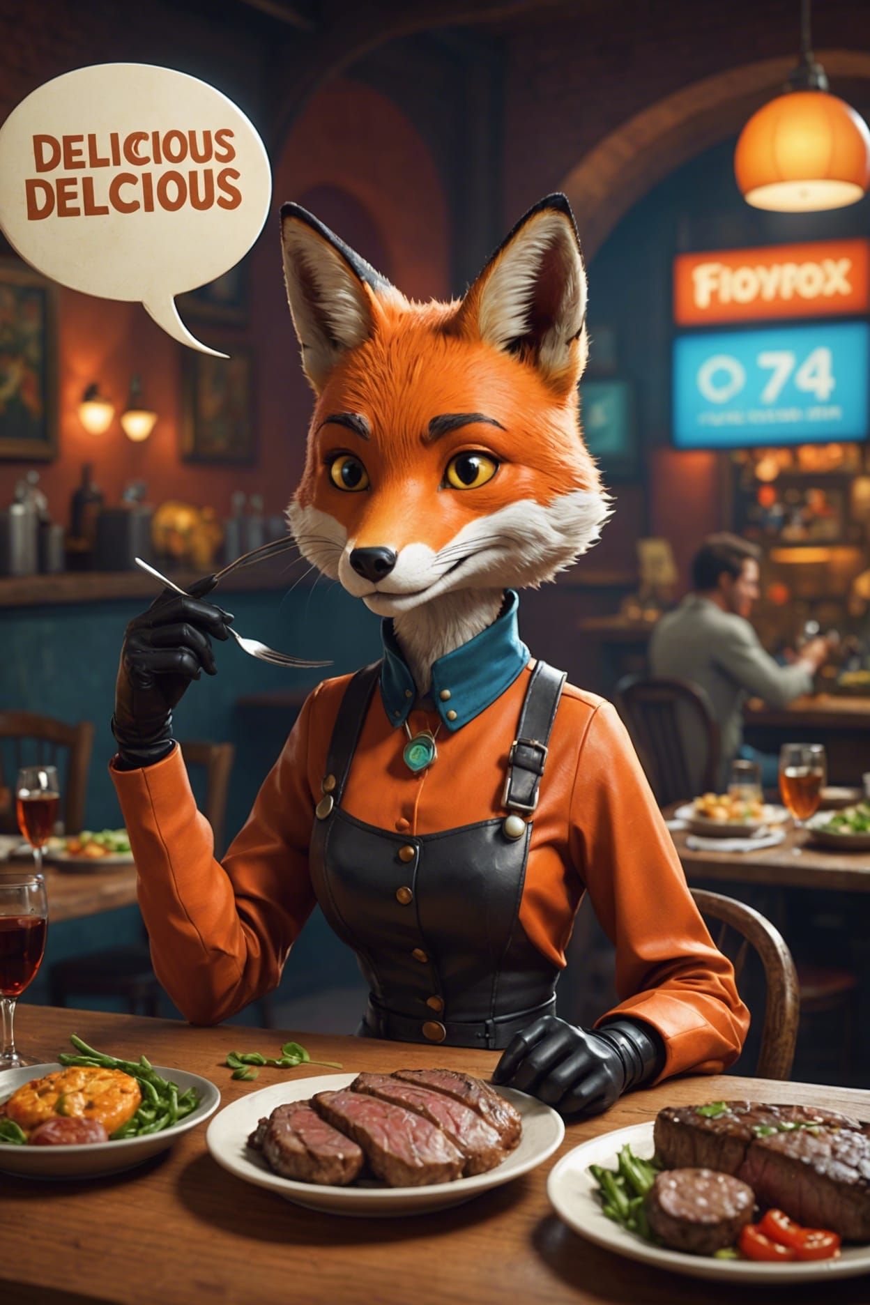 female fox eating steak - AI Generated Artwork - NightCafe Creator