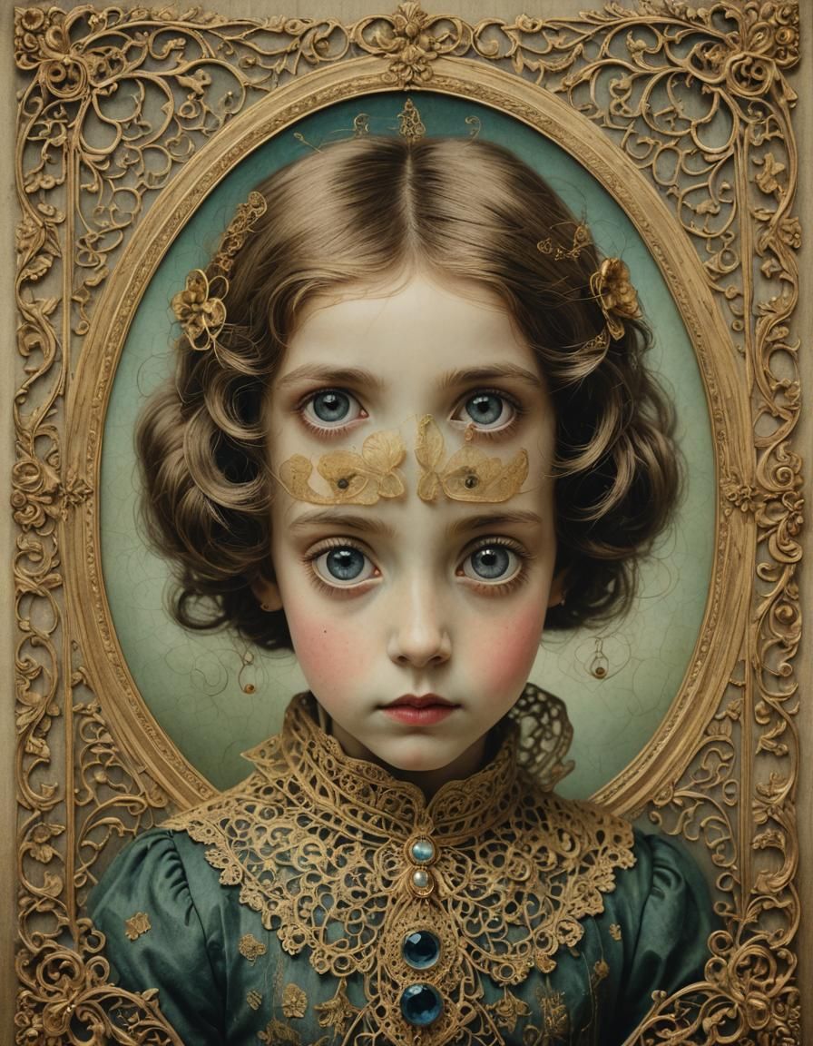 portrait, filigree, gilded, hand colored photo, pyrography, Thomas Dodd ...