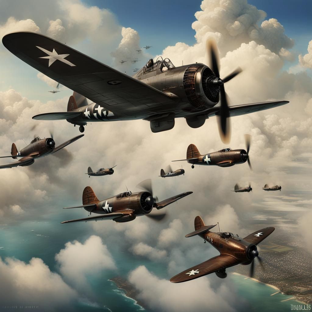 Douglass SDB Dauntless dive-bombers at midway - AI Generated Artwork - NightCafe Creator