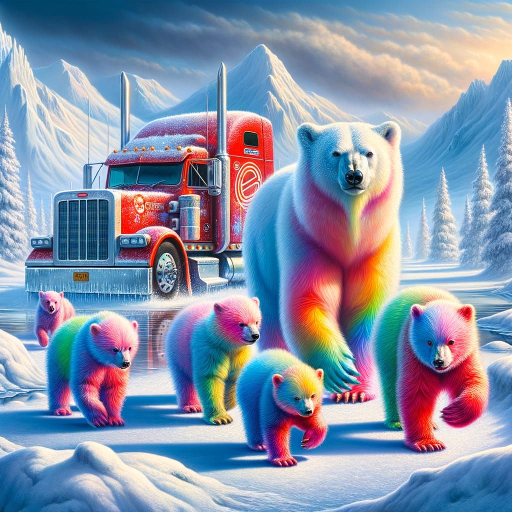 ColaBear Family - Rainbow Polar Bears in Arctic Wonderland