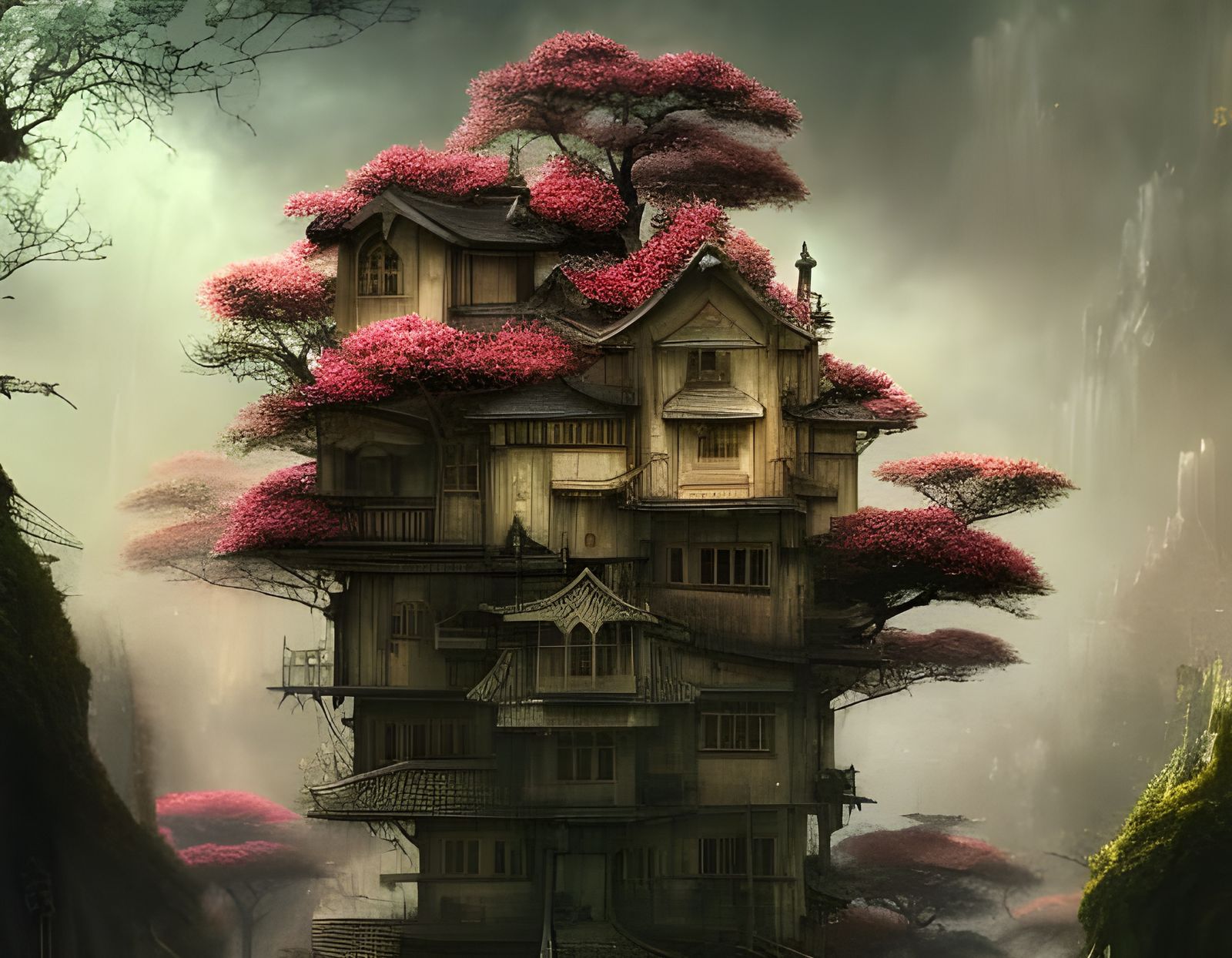 Bonsai village - main temple - AI Generated Artwork - NightCafe Creator