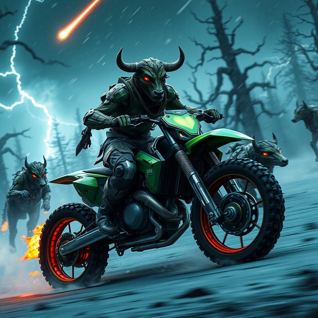 Mecha - Mecha Zombie Cow Speeds Through Snowstorm in Cyberp...