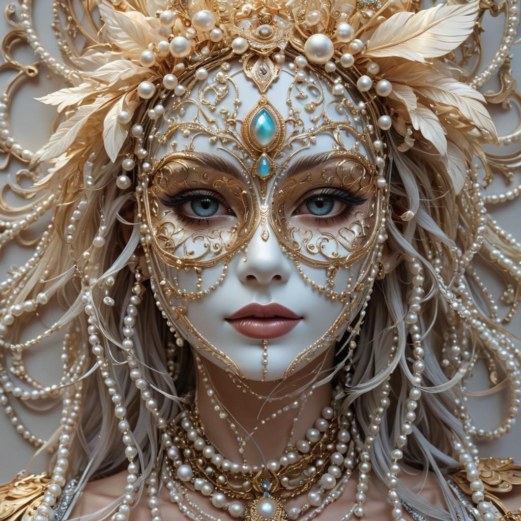 Pearly white masked woman - AI Generated Artwork - NightCafe Creator