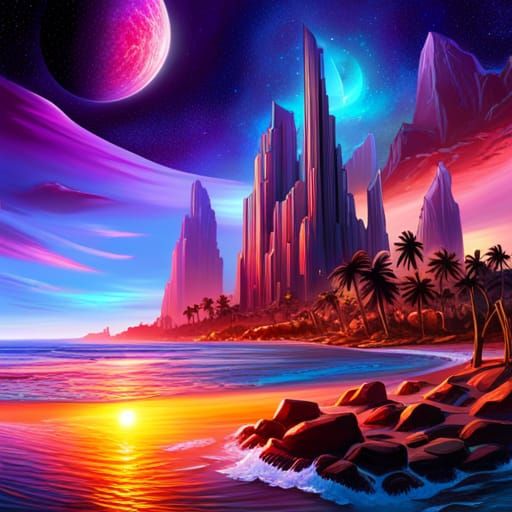 Epic professional digital art of an alien beach, accent lighting ...