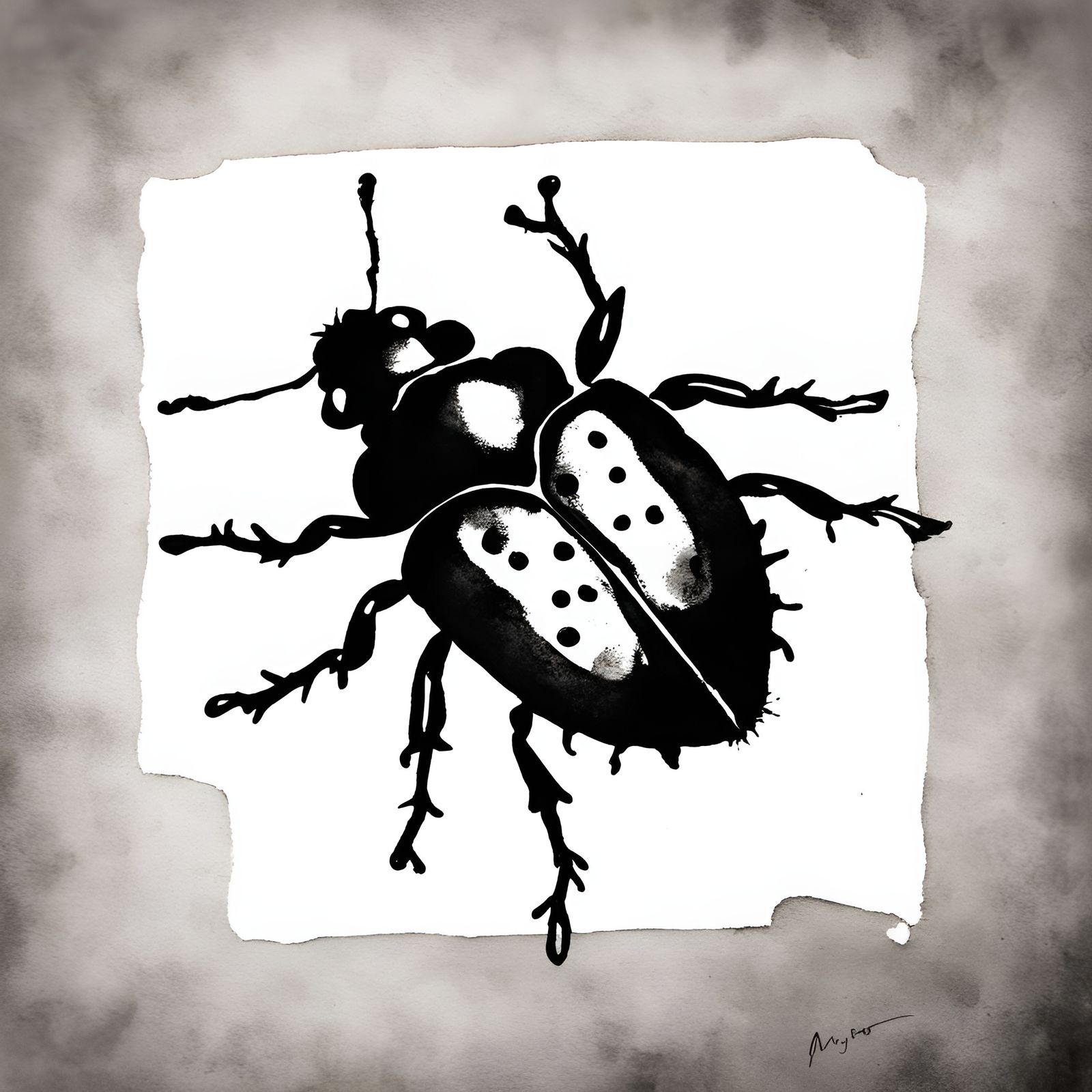 Ink blot that looks like a lady bug ink drawing monochromatic imperfect ...