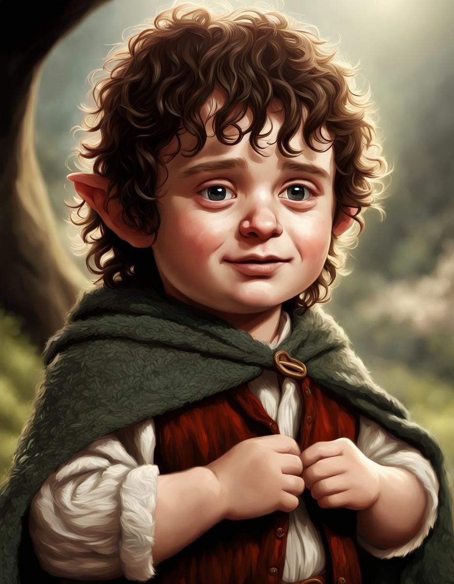 (cbzbb:1.25), portrait of cutest frodo baggins baby illustration ...