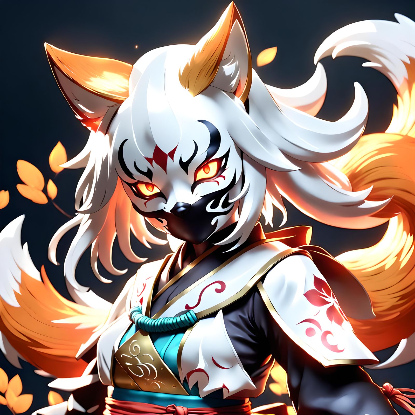 Japanese Kitsune Masked Figure - AI Generated Artwork - NightCafe Creator