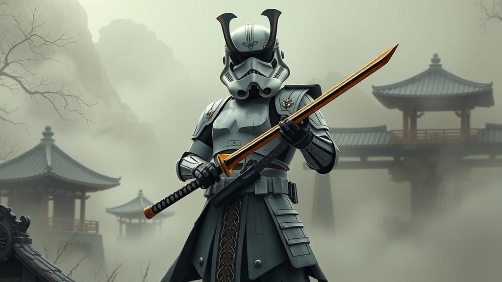 Samurai trooper - High-Tech Samurai Warrior in Futuristic Fe...