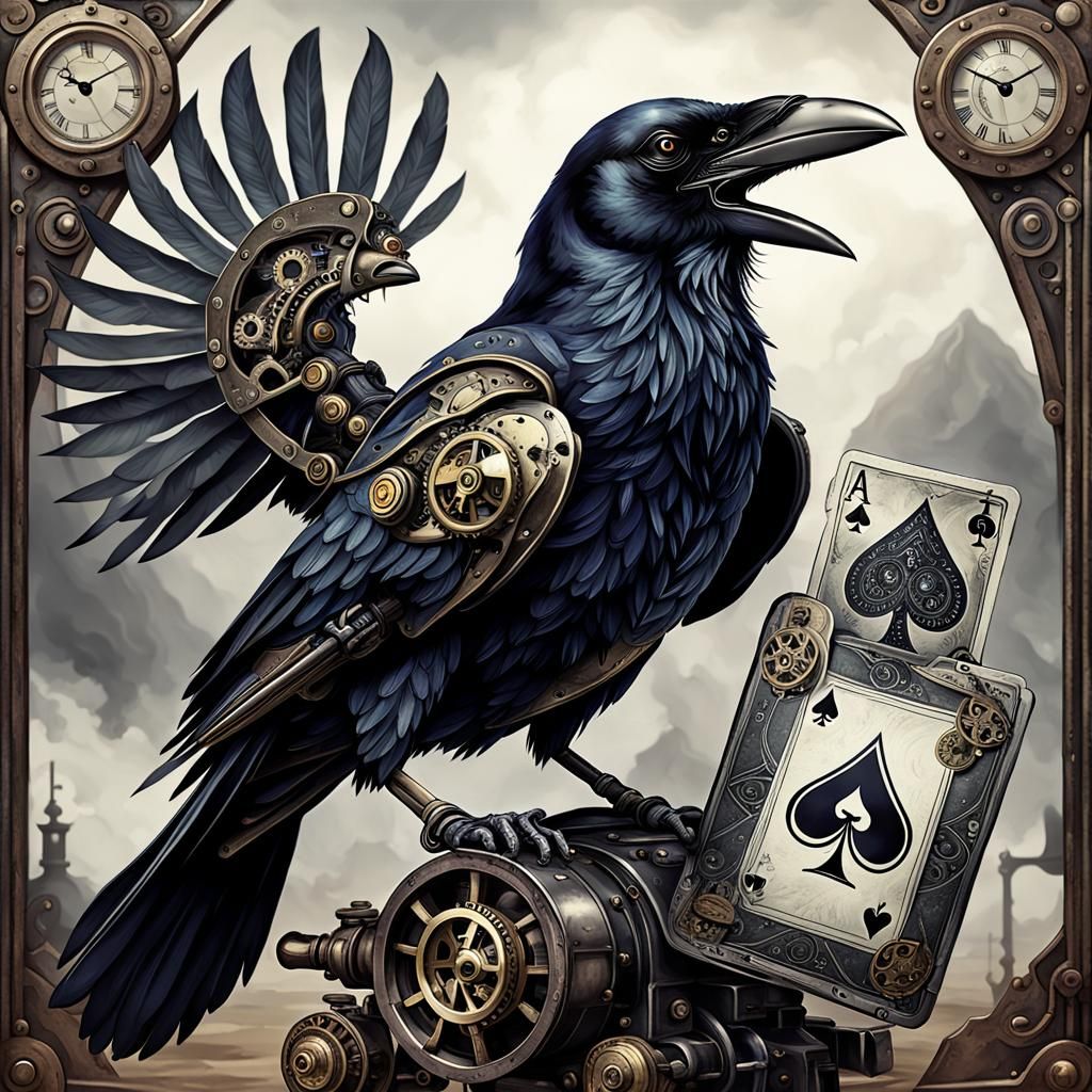 a raven holding an ace of spades card - AI Generated Artwork ...
