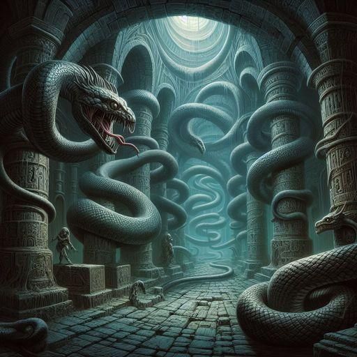 Serpentine Catacombs: Twisting catacombs filled with serpentine statues ...