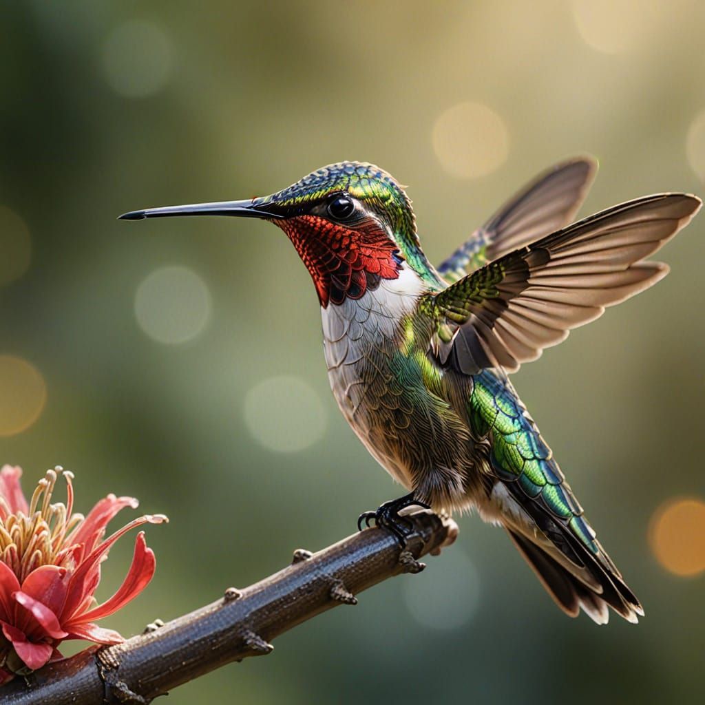 Ruby-throated hummingbird Hyperrealistic, splash art, concept art, mid ...