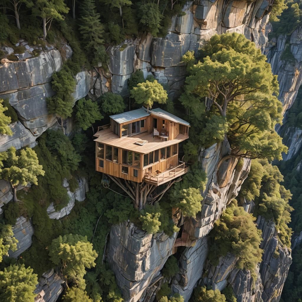 A treehouse built out of the side of a cliff - AI Generated Artwork ...