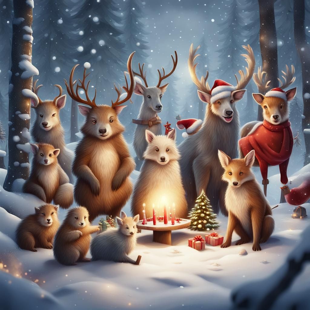 animals celebrating Christmas - AI Generated Artwork - NightCafe Creator