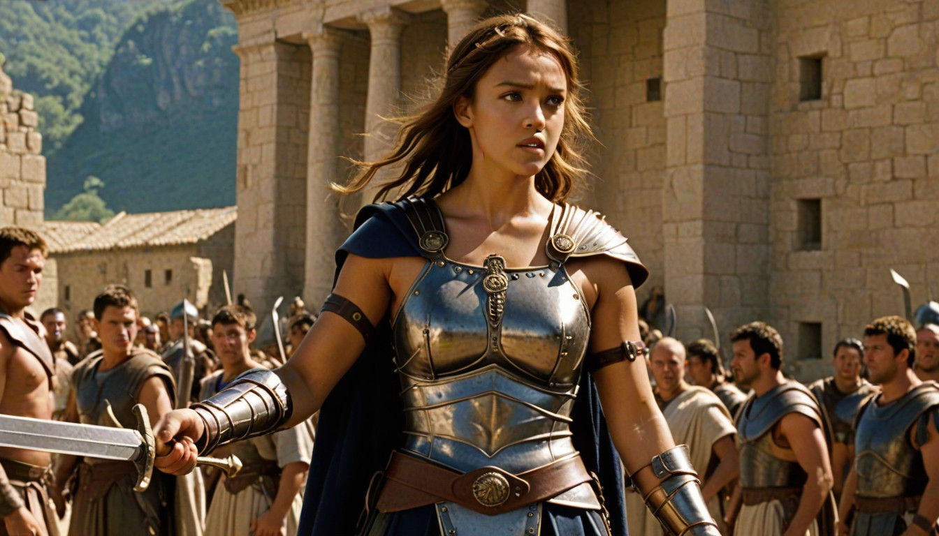 Gladiator Actress in Epic Action Scene - AI Art