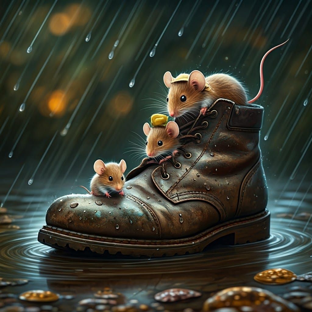 Scavenger Mice - Whimsical Mice Scavenge Rainy Day Boot