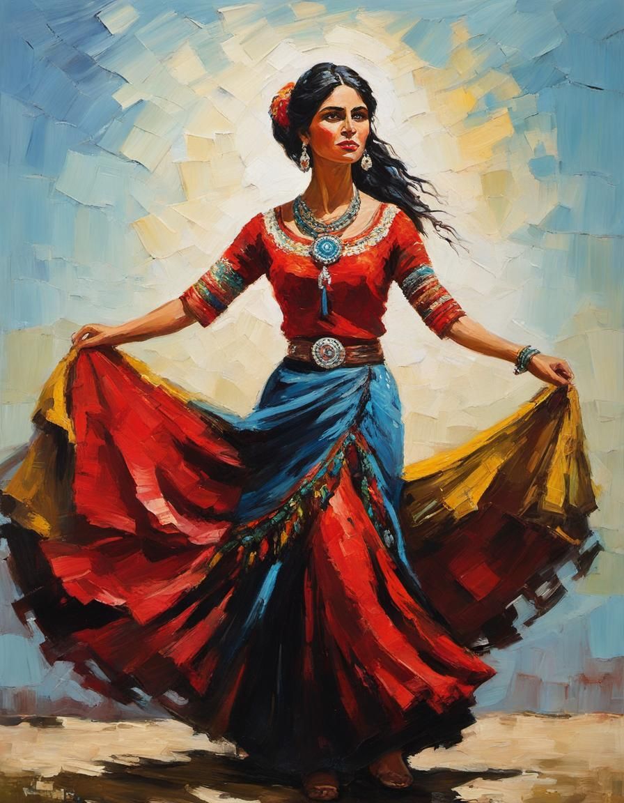 3 Images (3): Portrait of a Gypsy Dancer. Oil on canvas using the ...