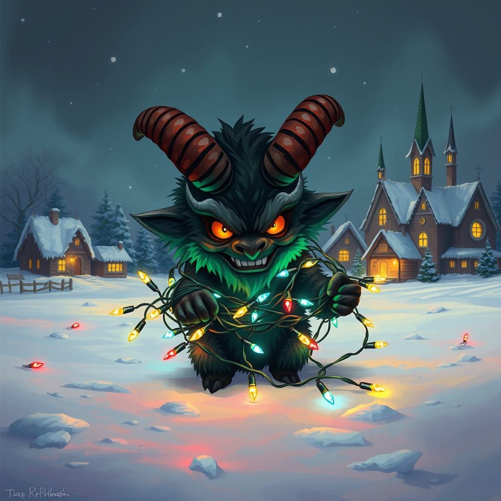 Mystical Chibi Krampus Ensnared in Glowing Christm... - AI Art