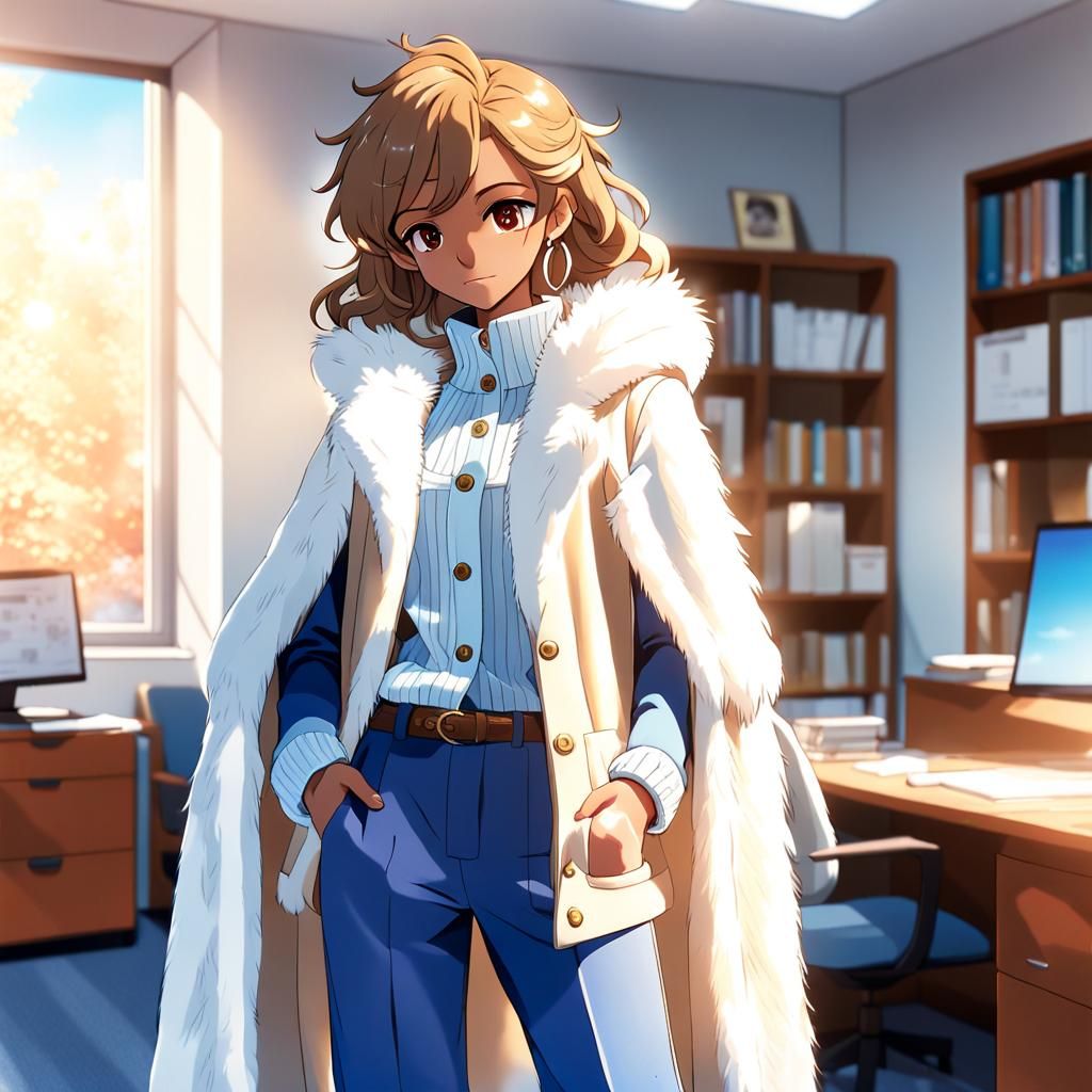 Anime Girl in lucy mid-rise relaxed fit trouser french blue long sleeve ...