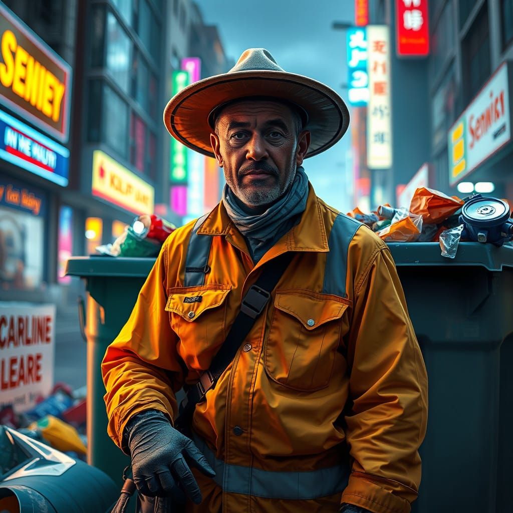 Una ilustración realista hiperdetallada de un trabajador de saneamiento ...