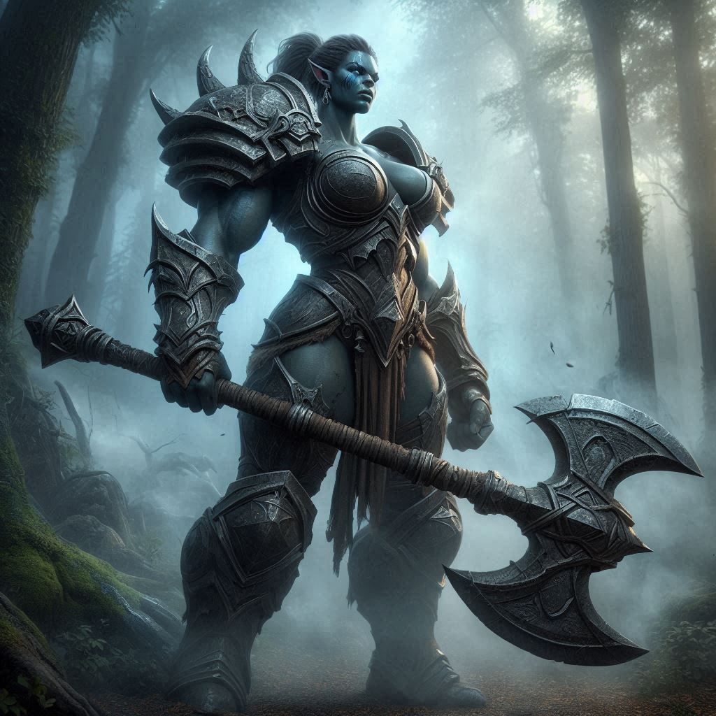 Female Orc Axe Wielder - AI Generated Artwork - NightCafe Creator