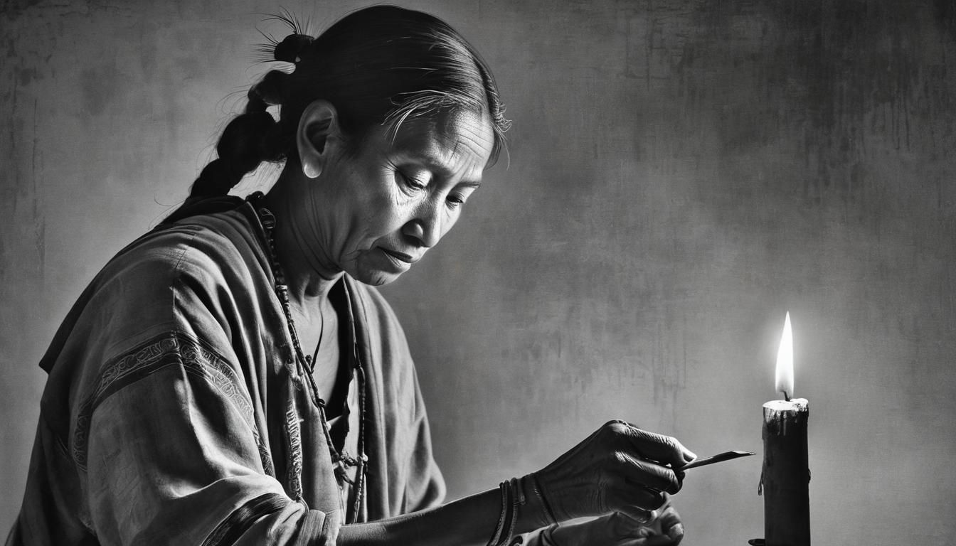 framed Nankin drawing portrait paint of a tribal villager caring a ...