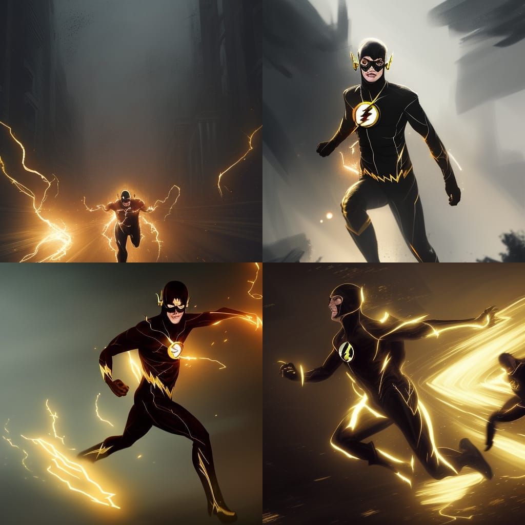 the flash in a black and gold suit running to his death - AI Generated ...