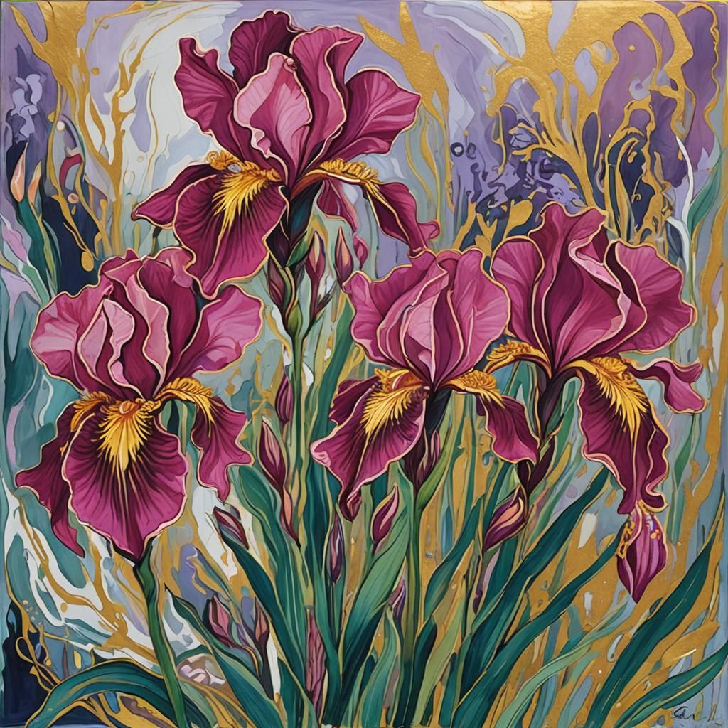 Fuchsia Iris a touch of Gold Surrealist Fusion Embracing Expressiveness ...