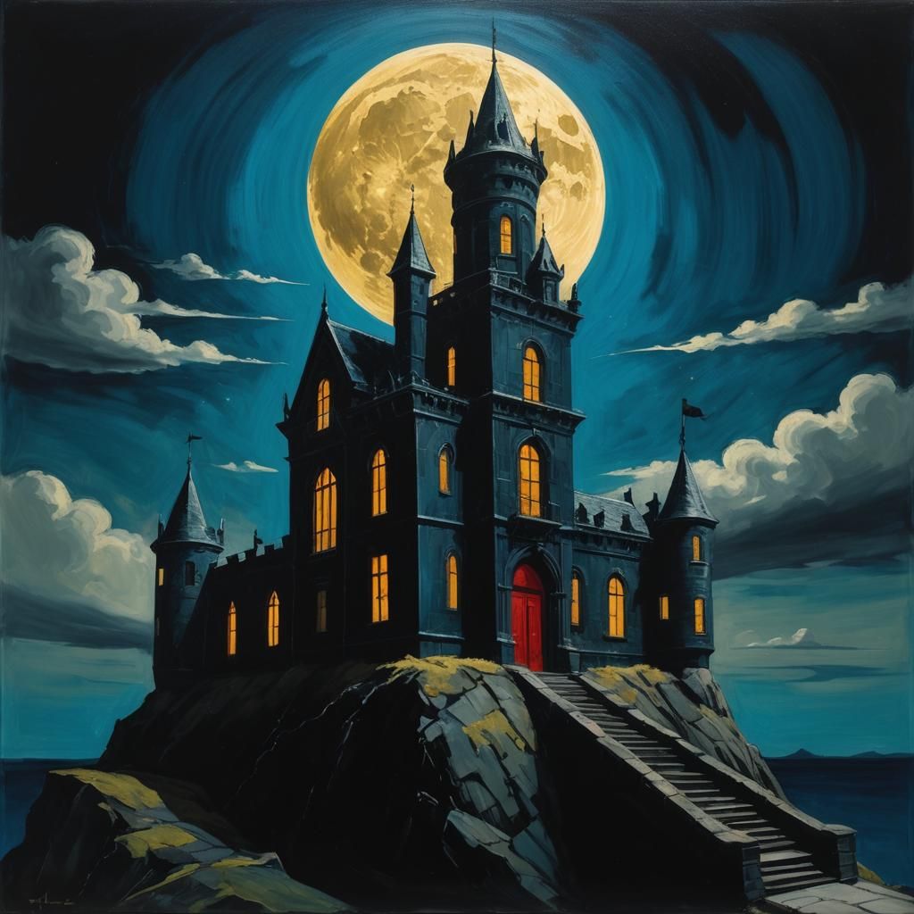 Abstract moon castle Edward Hopper contrasting colors deep color gothic ...