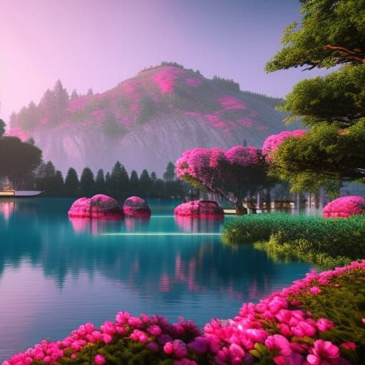 Floral Lake - AI Generated Artwork - NightCafe Creator