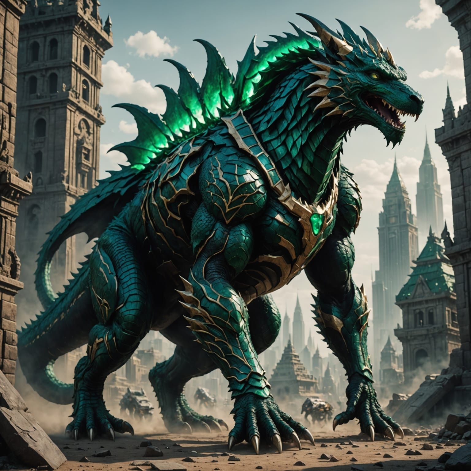 Emerald Anubis Beast Rises from Ocean Depths in Fa... - AI Art