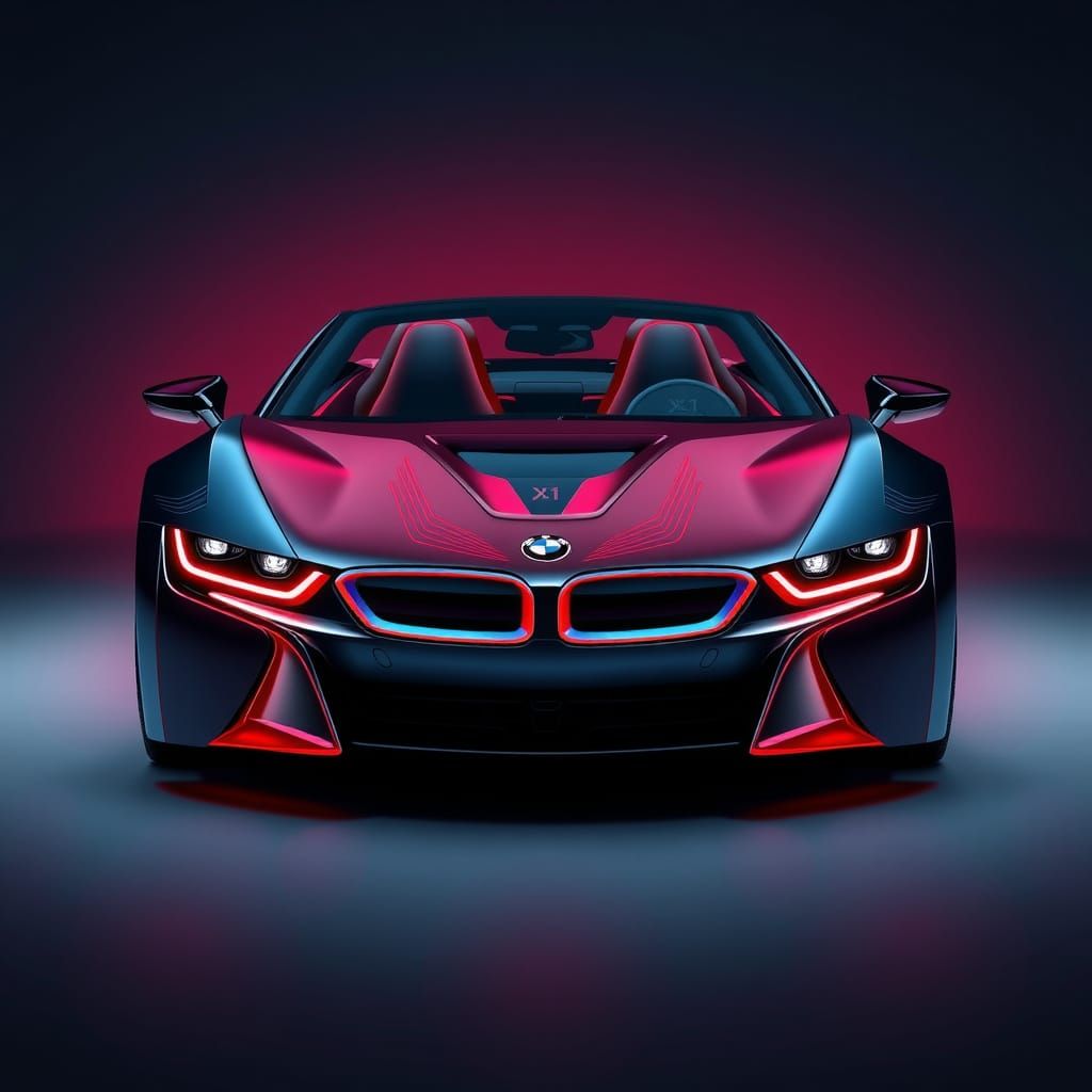 the front view of a stunning black and red bmw i8 roadster with red ...