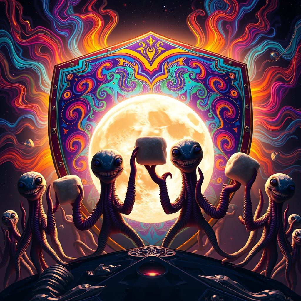 colorful shield to the moon to protect against charming aliens from ...