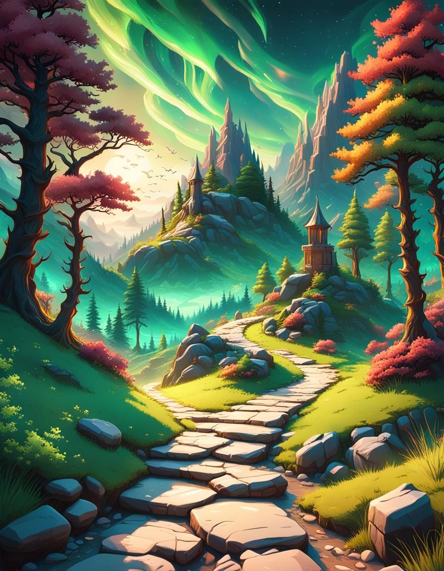 Winding Stone Path in the Hidden Valley. Viridian Mountains. Home of ...