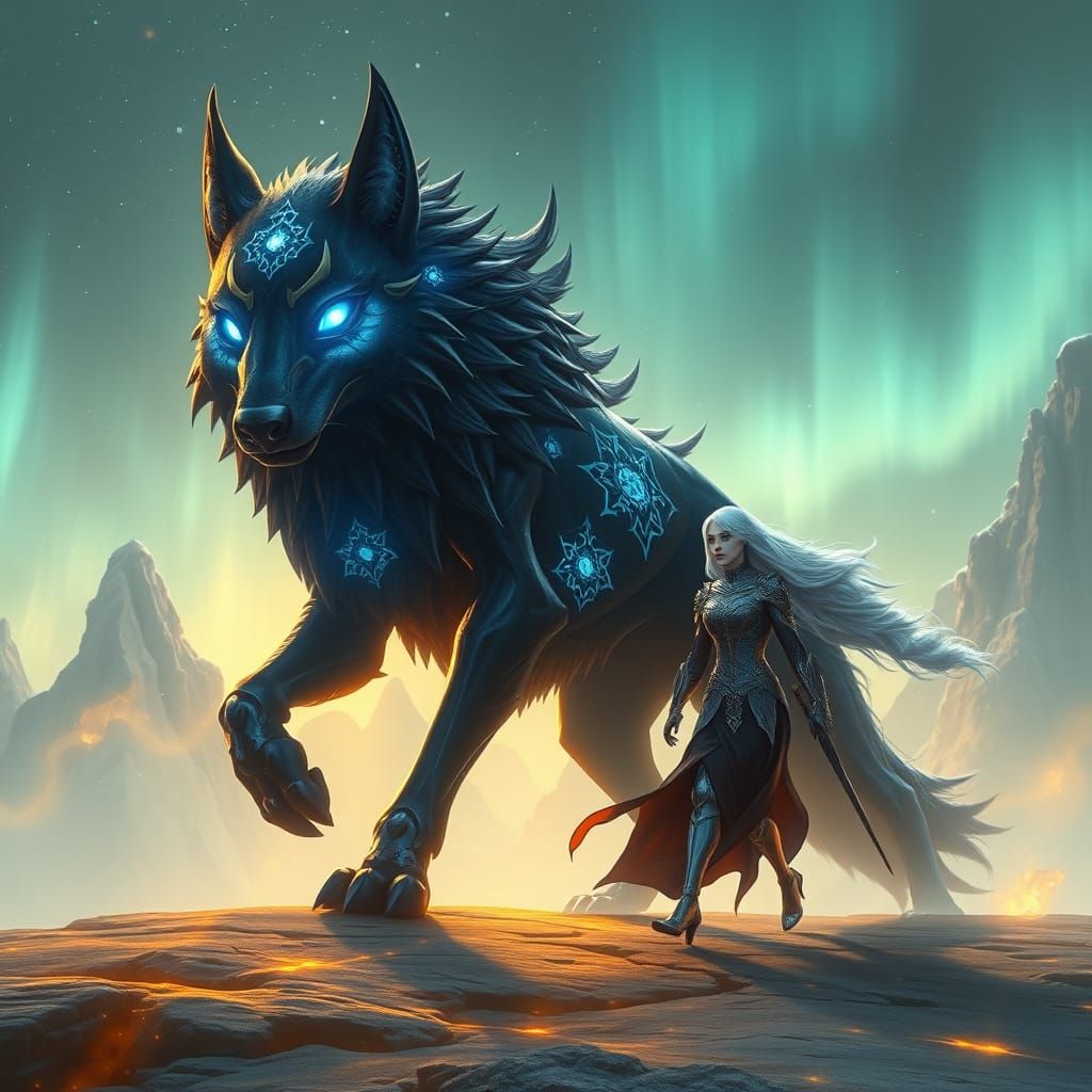 Ethereal Shadow Wolf Prowls the Edge of a Dreamlik... - AI Art