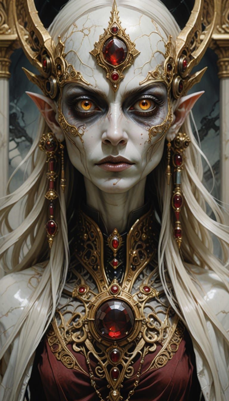 Fierce Dark Bronze Alien Priest in Ancient White M... - AI Art