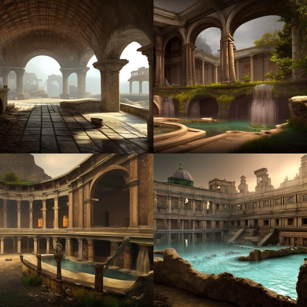 abandoned Roman bath houses - AI Generated Artwork - NightCafe Creator