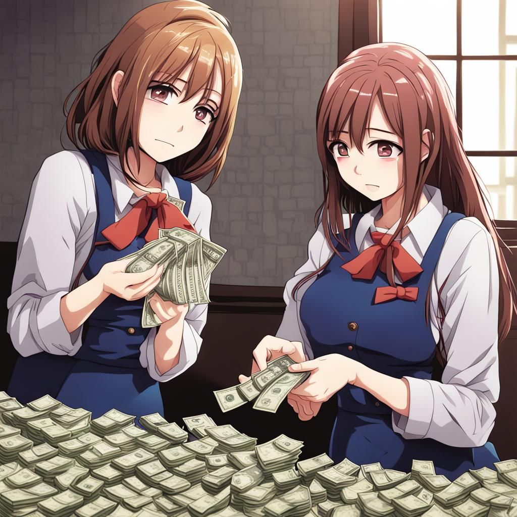 Girls counting money - AI Generated Artwork - NightCafe Creator