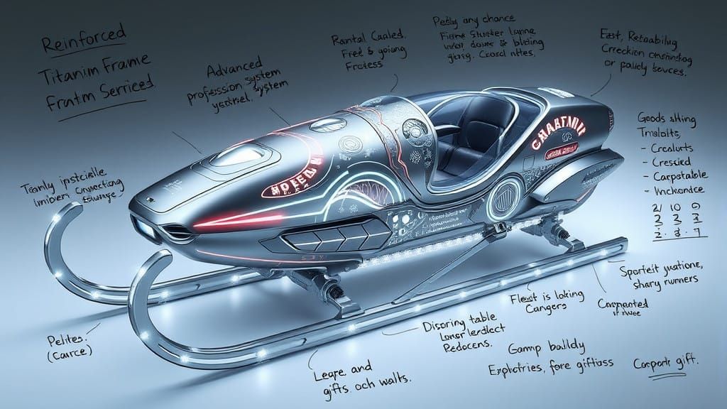 Engineering idea: of a new Santa sleigh design with annotations