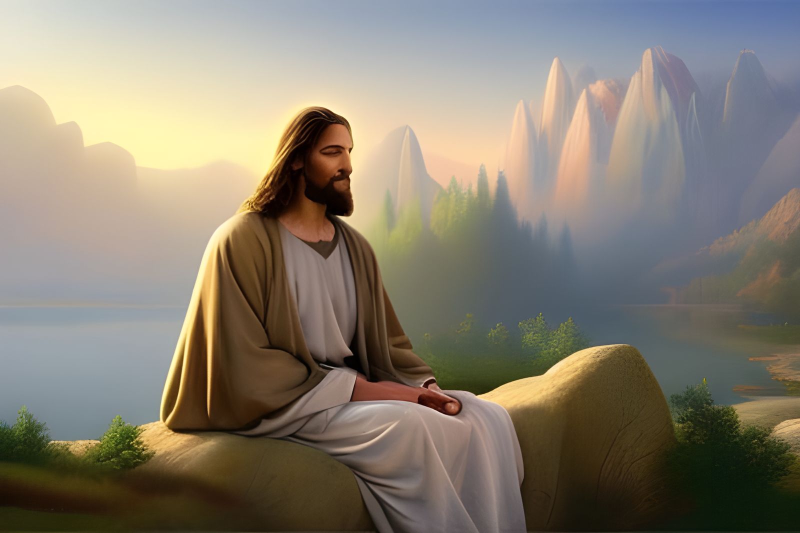 Beautiful landscape with Jesus meditating - 2310 - AI Generated Artwork ...