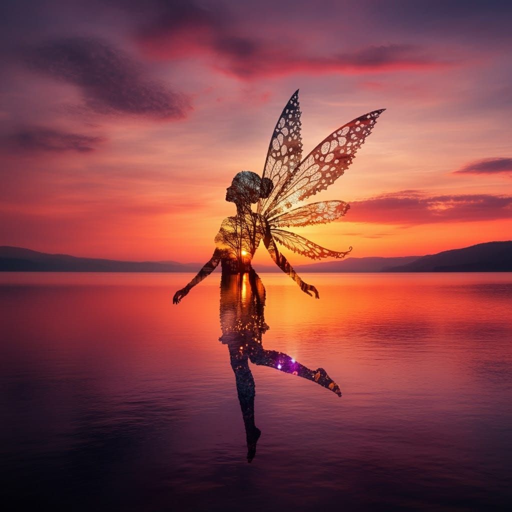Gliding fairy - Mesonoxian Fairy Glides Across Sunset