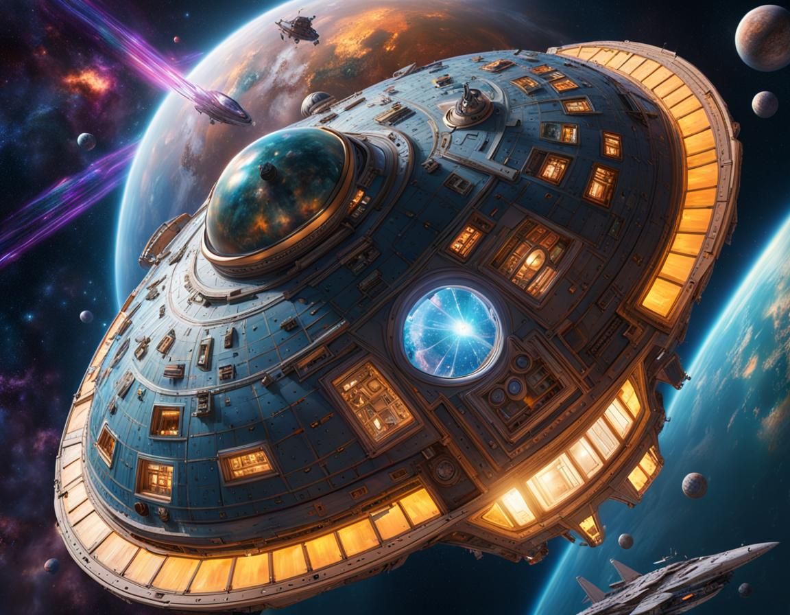 Parliament funkadelic spaceship, in a funky galaxy, bop canons on both ...