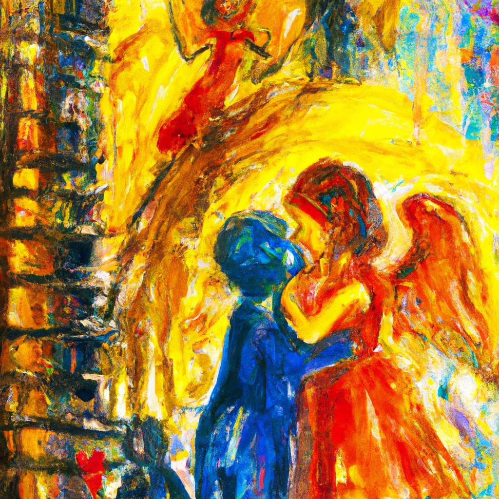 Angels Descend to Kiss a Golden Family - AI Art