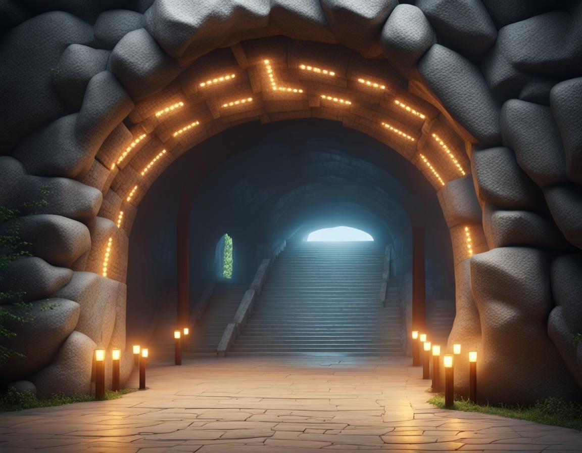 Chinese stone tunnel entrance, 4k hyperdetailed, tunnel with lights - AI Generated Artwork ...