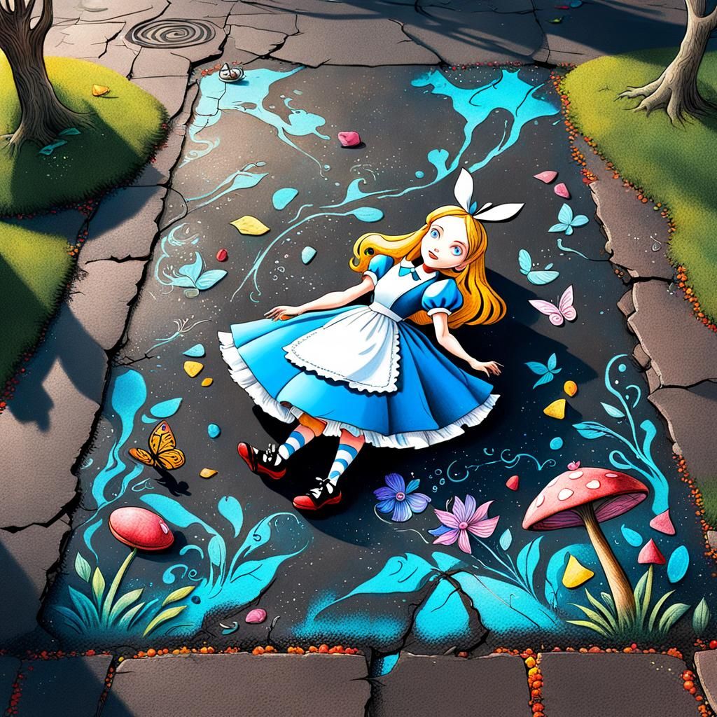 Colorful Chalk Art: Alice in Wonderland - AI Generated Artwork ...