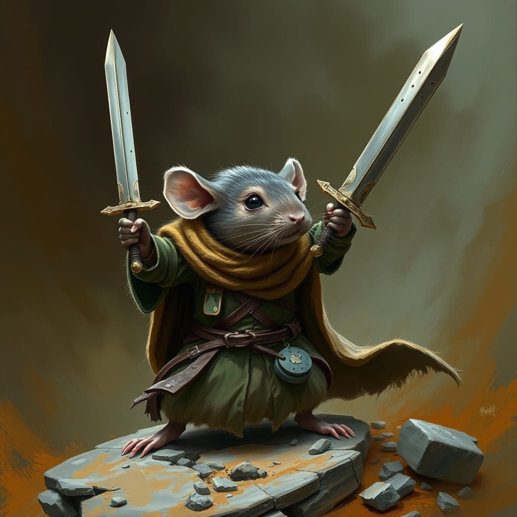 Epic Mouse Warrior Rises with Sword in Hand - AI Art