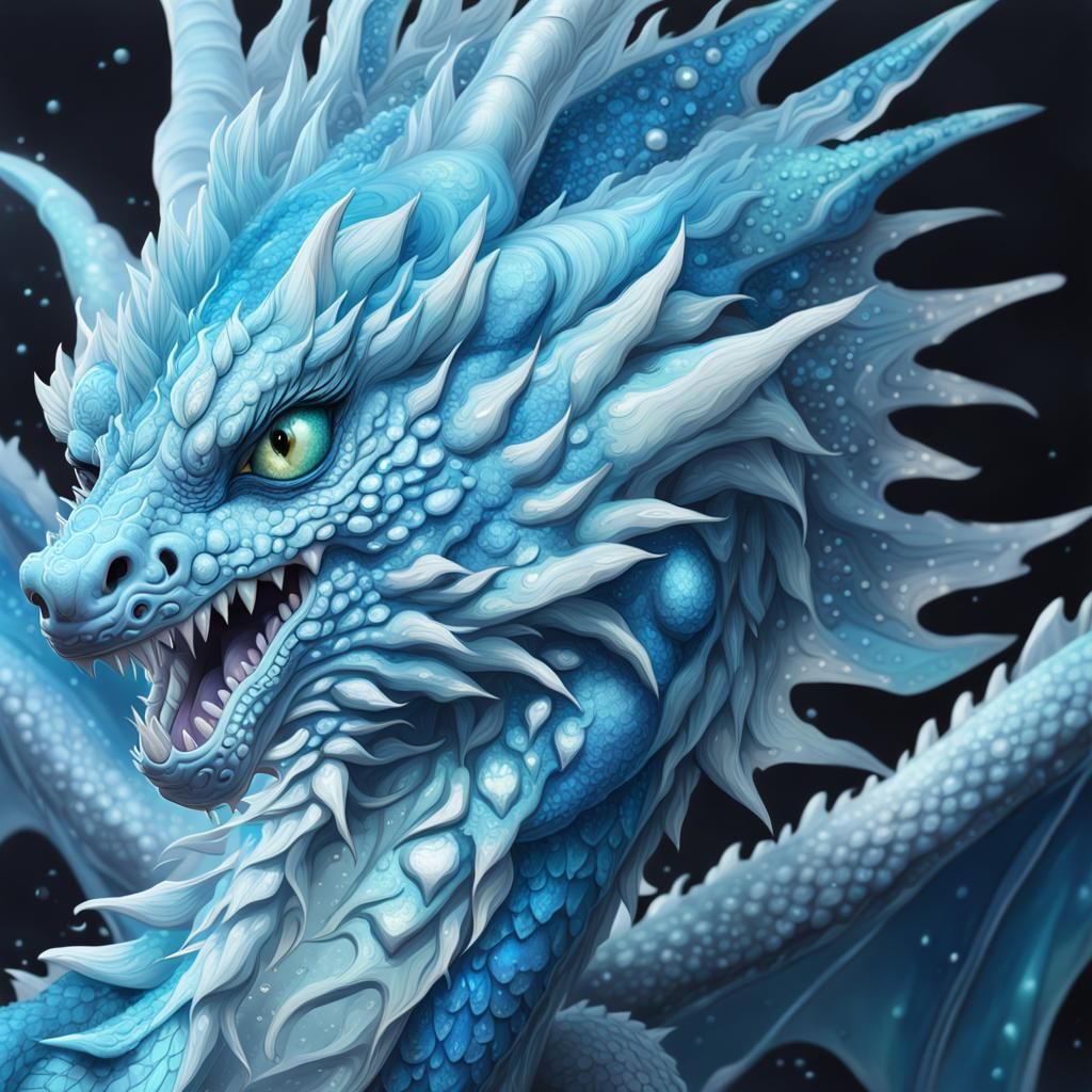 Icy blue ice dragon with pearlescent White highlights and pearlescent ...