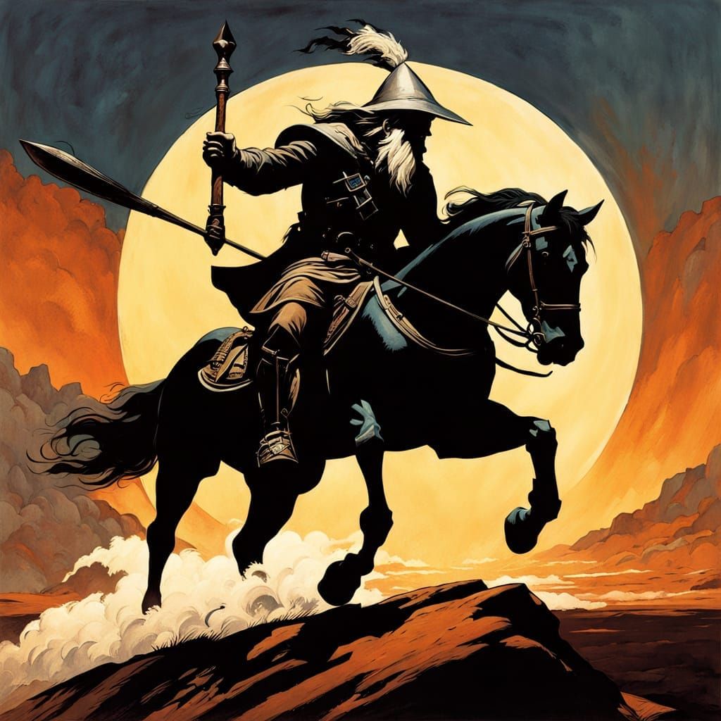 Odin Holds Shield Svalinn with Runes and Solar Cha... - AI Art